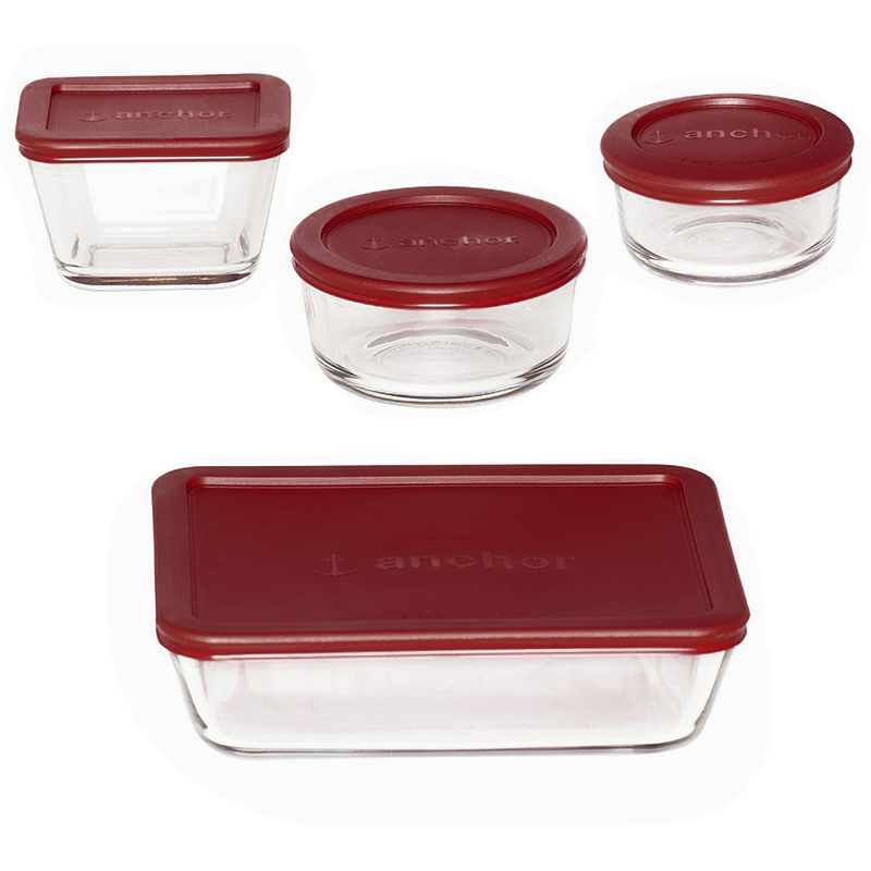 Pirex Rectangular y Redondo con Tapa en Set de 8 Piezas Anchor ...