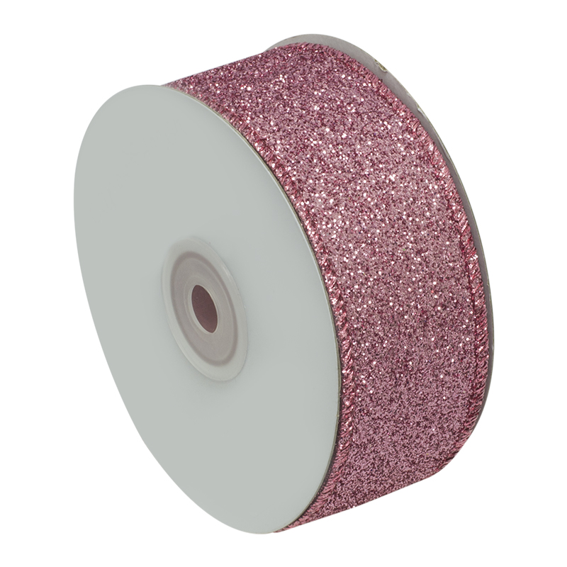 Cinta Navideña Escarchada Rosa 1 1/2"x10yds | Almacenes Boyacá